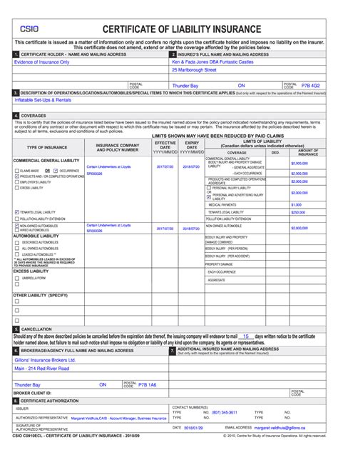Csio Certificate Of Insurance Template Fill Online Printable Fillable Blank Pdffiller