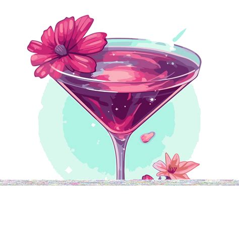 Cosmo Clipart Margarita Cocktail With Pink Flowers And Sparkling Sugar Cartoon Vector Cosmo