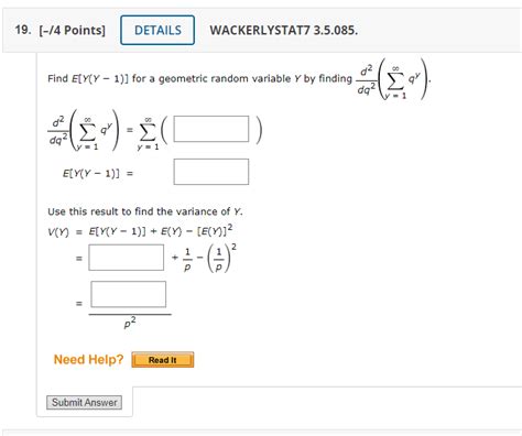solved find e[y y − 1 ] for a geometric random variable