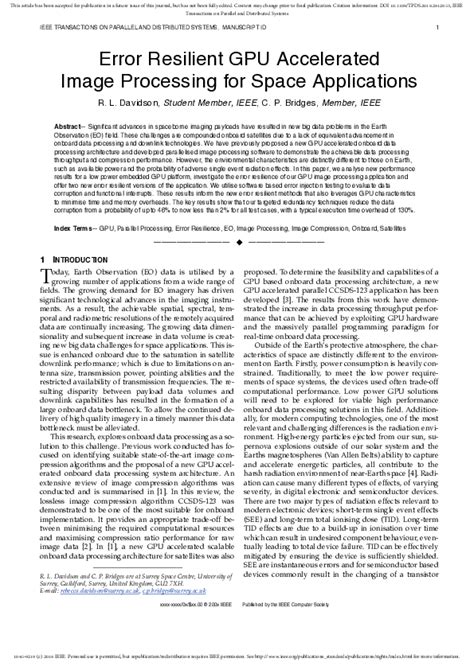 Pdf Error Resilient Gpu Image Processing For Space