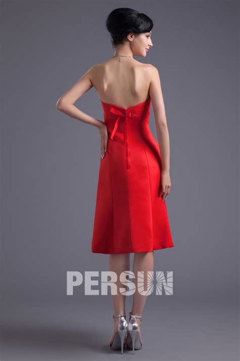 Robe Demoiselle Dhonneur Bustier Courte Rouge Ruché En Cœur Persun Fr