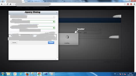 javascript show loader div on jquery dialog instead of html stack
