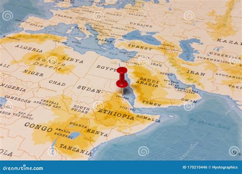A Red Pin On Eritrea Of The World Map Stock Photo Image Of Land Food 170210446