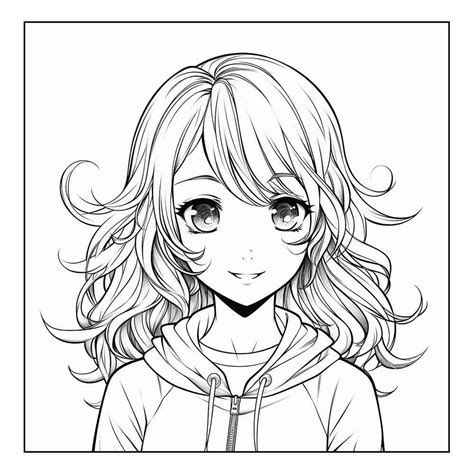 Раскраска Портрет милой аниме девушки распечатать раскраски для детей