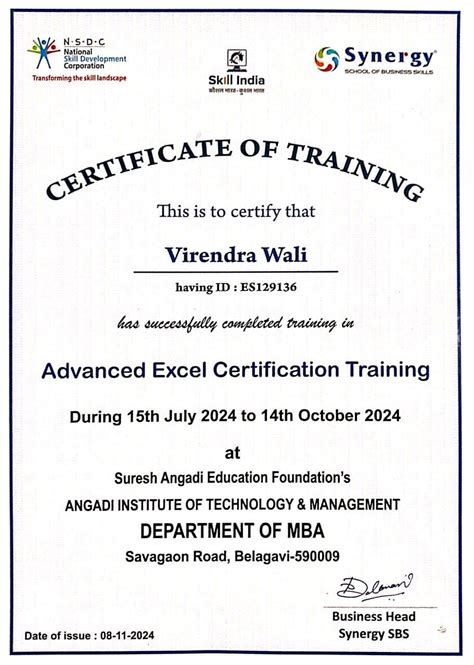 Excel Advancedexcel Certification Skilldevelopment Professionalgrowth Synergysbs Nsdc