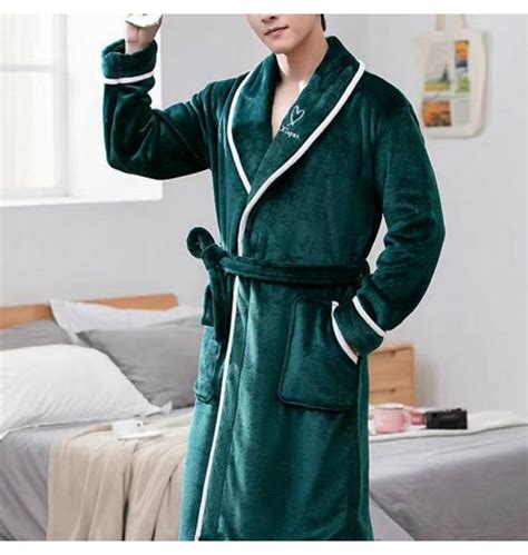 겨울 나이트 가운 남성용 양털 목욕 따뜻한 캐주얼 플란넬 로브 잠옷 플러시 숄 남성 라운지 티몬