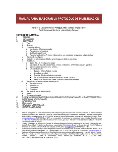 MANUAL PARA ELABORAR UN PROTOCOLO DE INVESTIGACIÓN1