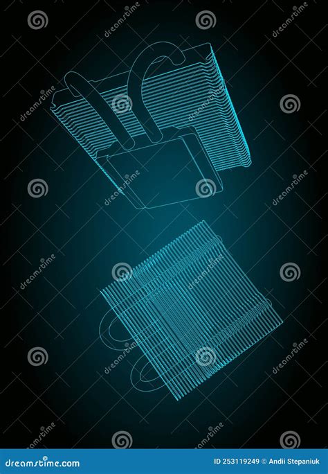 Cpu Cooler Heatsink Isometric Blueprint Cartoon Vector Cartoondealer Com