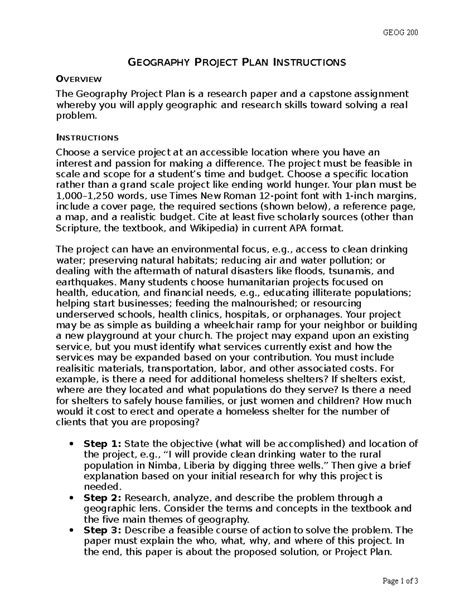Geography Project Plan Assignment Instructions Geog 200 Geography