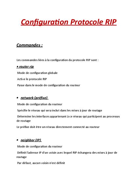 Configuration Protocole RIP Configuration Protocole RIP Commandes
