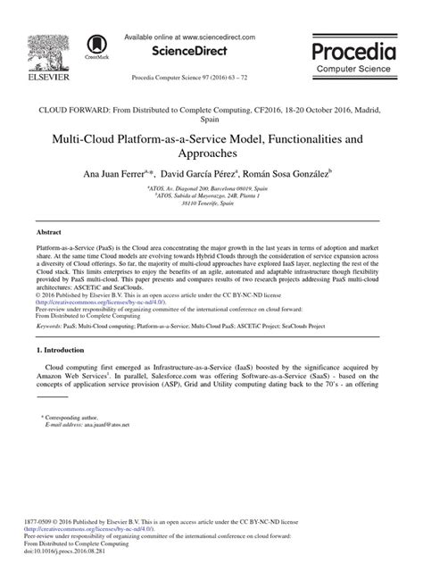 Multi Cloud Platform As A Service Model Functionalities And Approaches