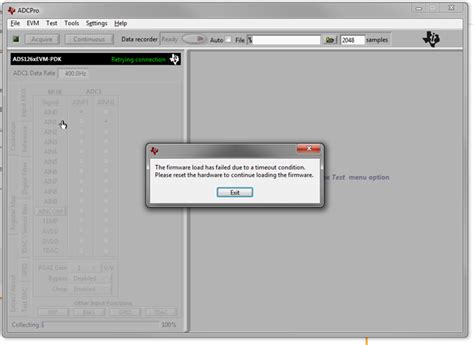 Ads1262evm Pdk Adc1262 Plug In Complications On Adcpro Data