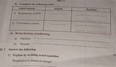 4 Complete The Following Table5 Write Fuctions Of Followinga Nucle