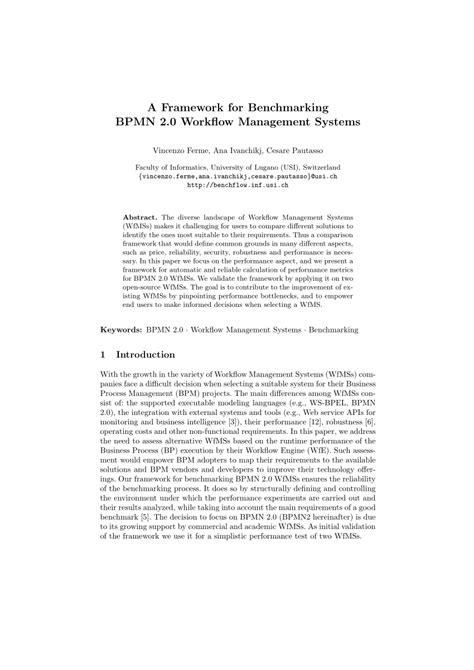 Pdf A Framework For Benchmarking Bpmn 20 Workflow Management Systems