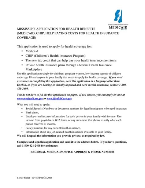 Mississippi Mississippi Application For Health Benefits Medicaid Chip