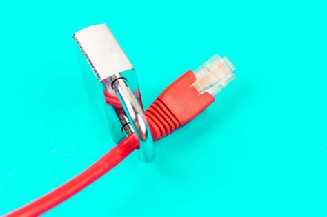 Premium Photo Lock On Ethernet Wire Internet Security Concept