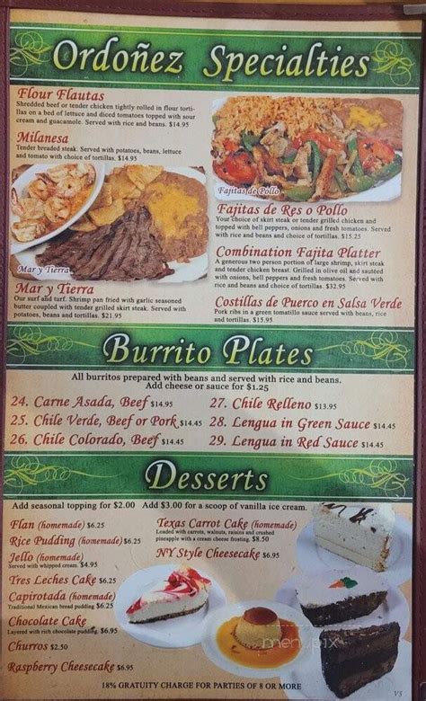 Menu Of Ordonez Mexican Food In Montebello Ca 90640