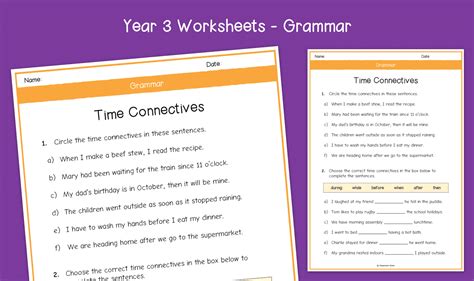 Year 3 Time Connectives Worksheets Ks2 Writing Grammar Primary English
