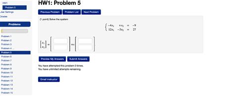 Solved HW Problem User Settings Grades Problems Problem Chegg Com