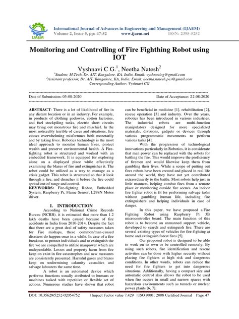 Monitoring And Controlling Of Fire Fighthing Robot Using Iot Pdf Robot Robotics