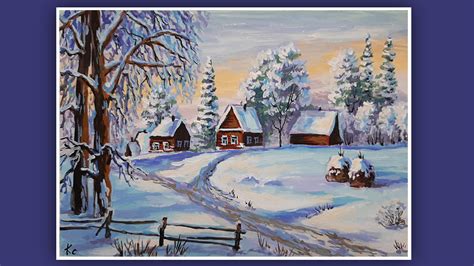 РИСУЕМ ЗИМНИЙ ПЕЙЗАЖ С ДОМИКАМИ КАК НАРИСОВАТЬ ЗИМУ ПРОСТО КАК НАРИСОВАТЬ ЗИМУ ГУАШЬЮ смотреть