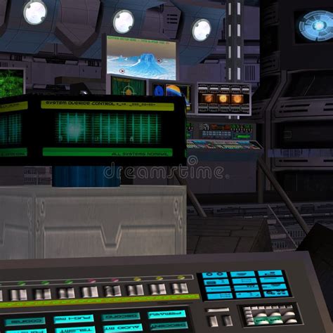 3d Illustration Of The Command Room In A Science Fiction Starship Stock