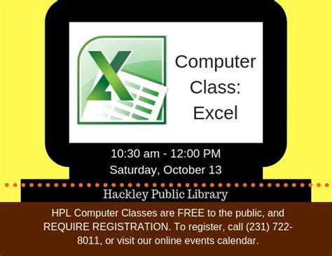 Computer Class Excel Saturday October 13 2018 1030 Am Hackley