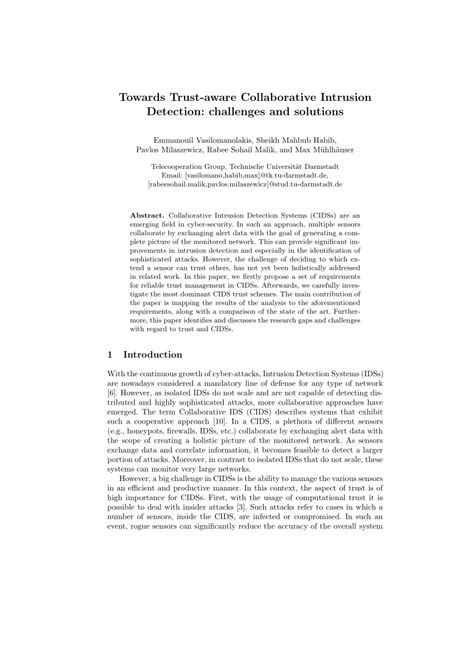 Pdf Towards Trust Aware Collaborative Intrusion Detection Challenges