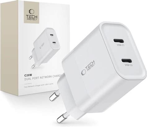 Tech Protect C20w Main Charger 2x Usb C Pd 20w Blanc 20 W Galaxus