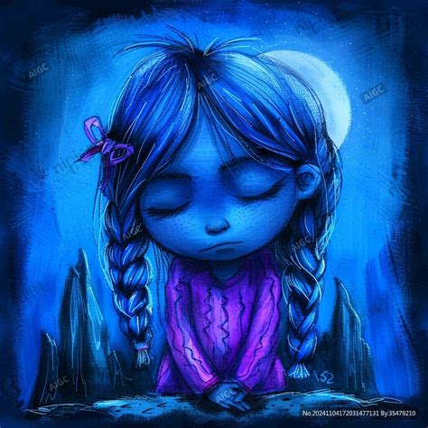 Ai创作图蓝色女孩插画 小女孩系列插画 孤独的灵魂插画 原创手绘小女孩 文艺梦境小女孩手绘 小女孩插画小场景 小姑娘插画 插画小女孩 Q版哭泣的小女孩 写实人物插画 系列小女孩插画 小女孩插画
