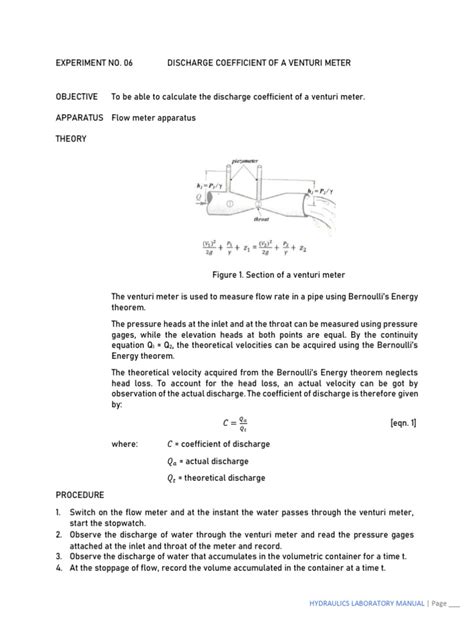 Coefficient Of Discharge Of A Venturi Meter Pdf