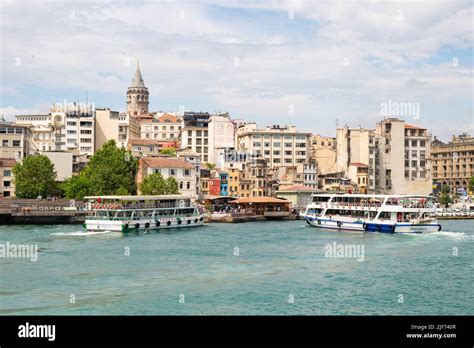 Karakoy Beyoglu Istanbul Turkey Pictured Galata Tower And Tourist