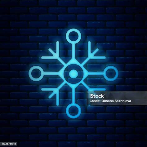 벽돌 벽 배경에 격리 빛나는 네온 눈송이 아이콘 벡터 일러스트레이션 0명에 대한 스톡 벡터 아트 및 기타 이미지 0명 12