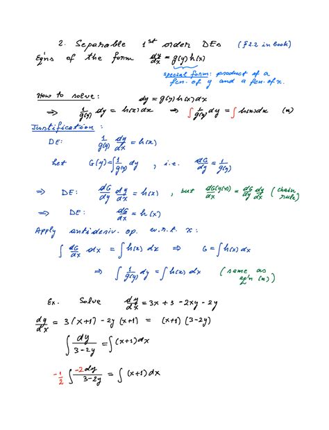 Separable DEs Lecture Notes Separable St Widen DEA In Book Eg Ns Of The Form Day Gey