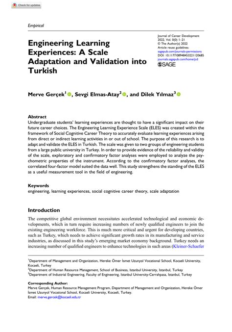 Pdf Engineering Learning Experiences A Scale Adaptation And