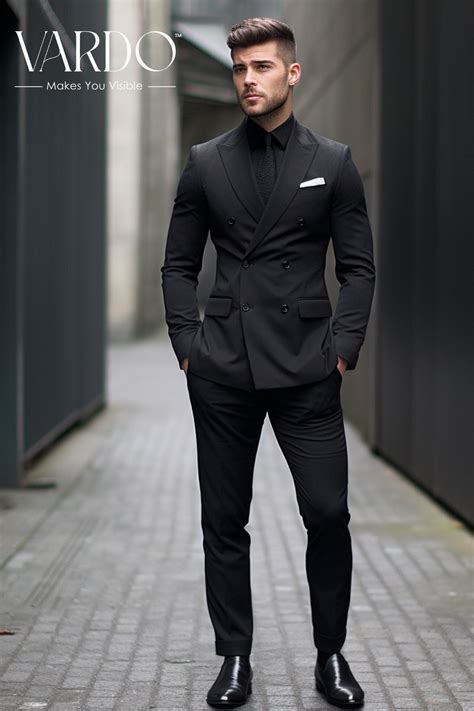 Mens Black Double Breasted Suit Sophisticated Tailored Fit Modern