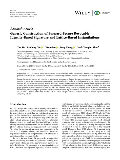 PDF Generic Construction Of Forward Secure Revocable Identity Based