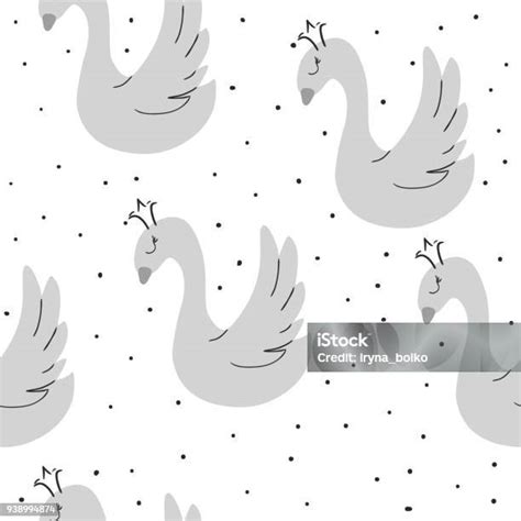 백조와 손으로 그려진된 완벽 한 패턴입니다 벡터 일러스트 레이 션 공주에 대한 스톡 벡터 아트 및 기타 이미지 공주 귀여운