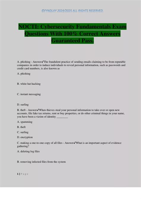 Nocti Cybersecurity Fundamentals Exam Questions With 100 Correct Answers Guaranteed Pass