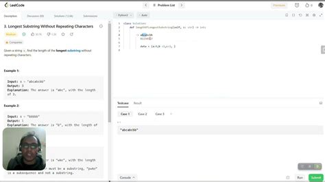 Longest Substring Without Repeating Character Python Leetcode Youtube