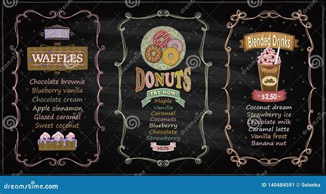 Donuts Waffles And Blended Drinks Chalkboard Menu For Cafe Or