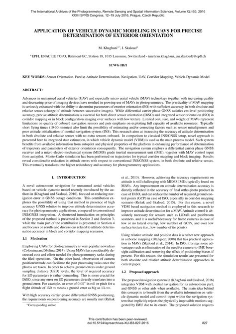 Pdf Application Of Vehicle Dynamic Modeling In Uavs For Precise Determination Of Exterior