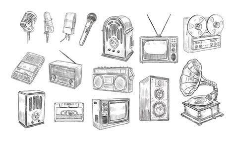 Premium Vector Old Electronics Handdrawn Collection