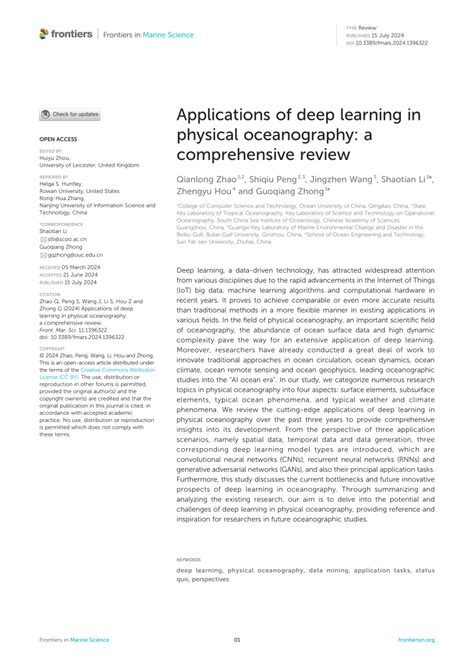 PDF Applications Of Deep Learning In Physical Oceanography A Comprehensive Review