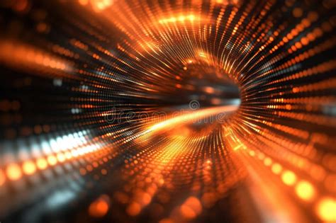 Dynamic Abstract Light Patterns Swirling In An Orange Tunnel During A Digital Art Creation