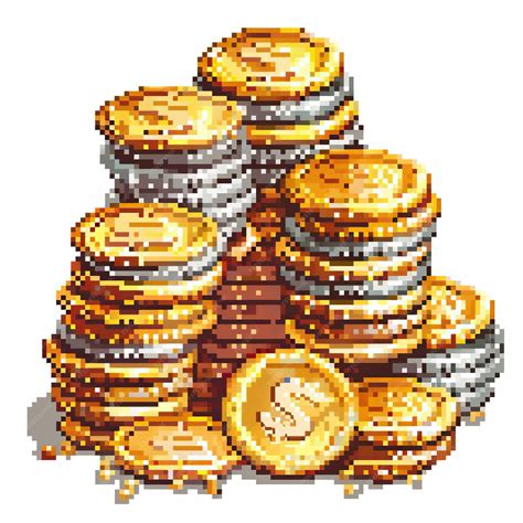 Piles Of Gold And Silver Coins In Pixel Art Style Premium Ai