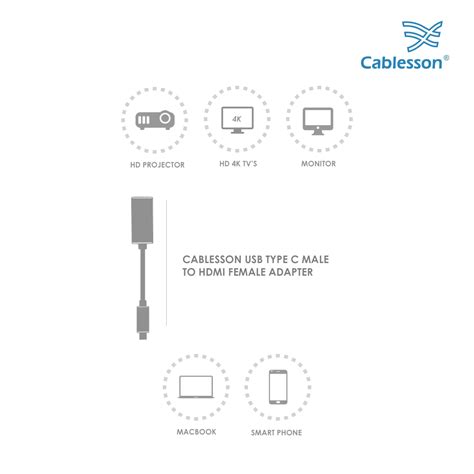Cablesson USB Type C Male To HDMI Female Adapter With Aluminum Shells M K Hz Black