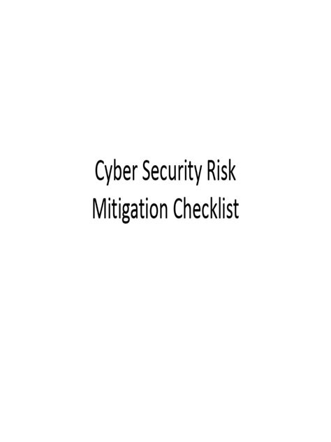 Cybersecurity Risk Mitigation Checklist Pdf Security Computer Security