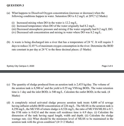 Solved QUESTION 3 A What Happens To Dissolved Oxygen Chegg Com