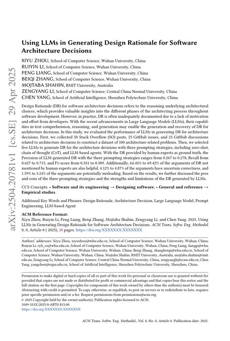 Pdf Using Llms In Generating Design Rationale For Software Architecture Decisions